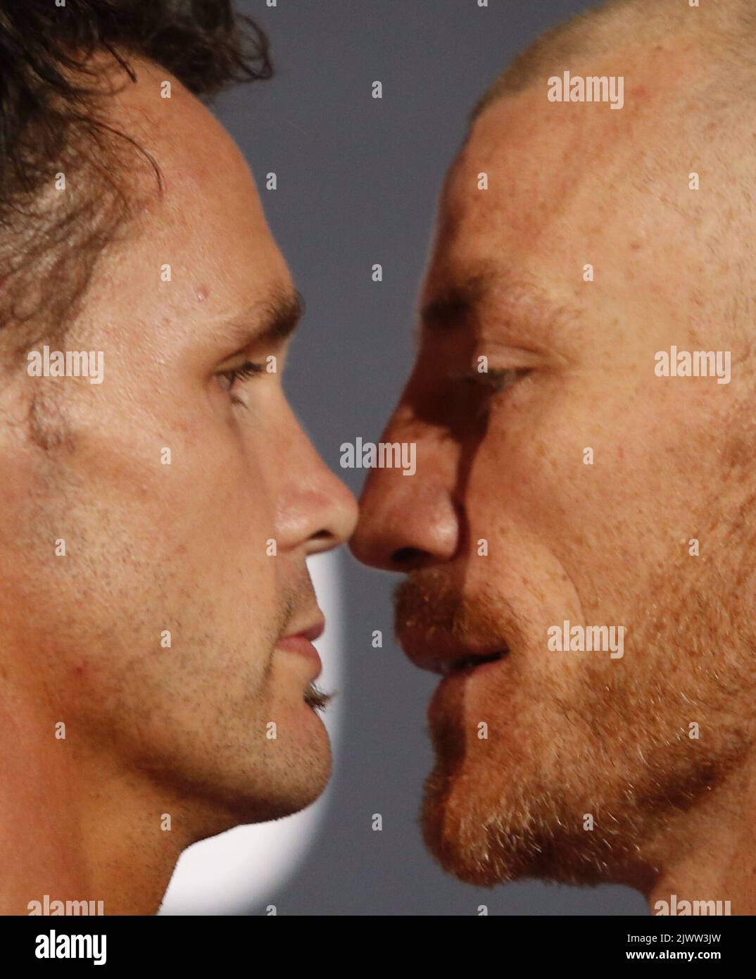 Daniel Geale (left) and Garth Wood face off during the official weight ...