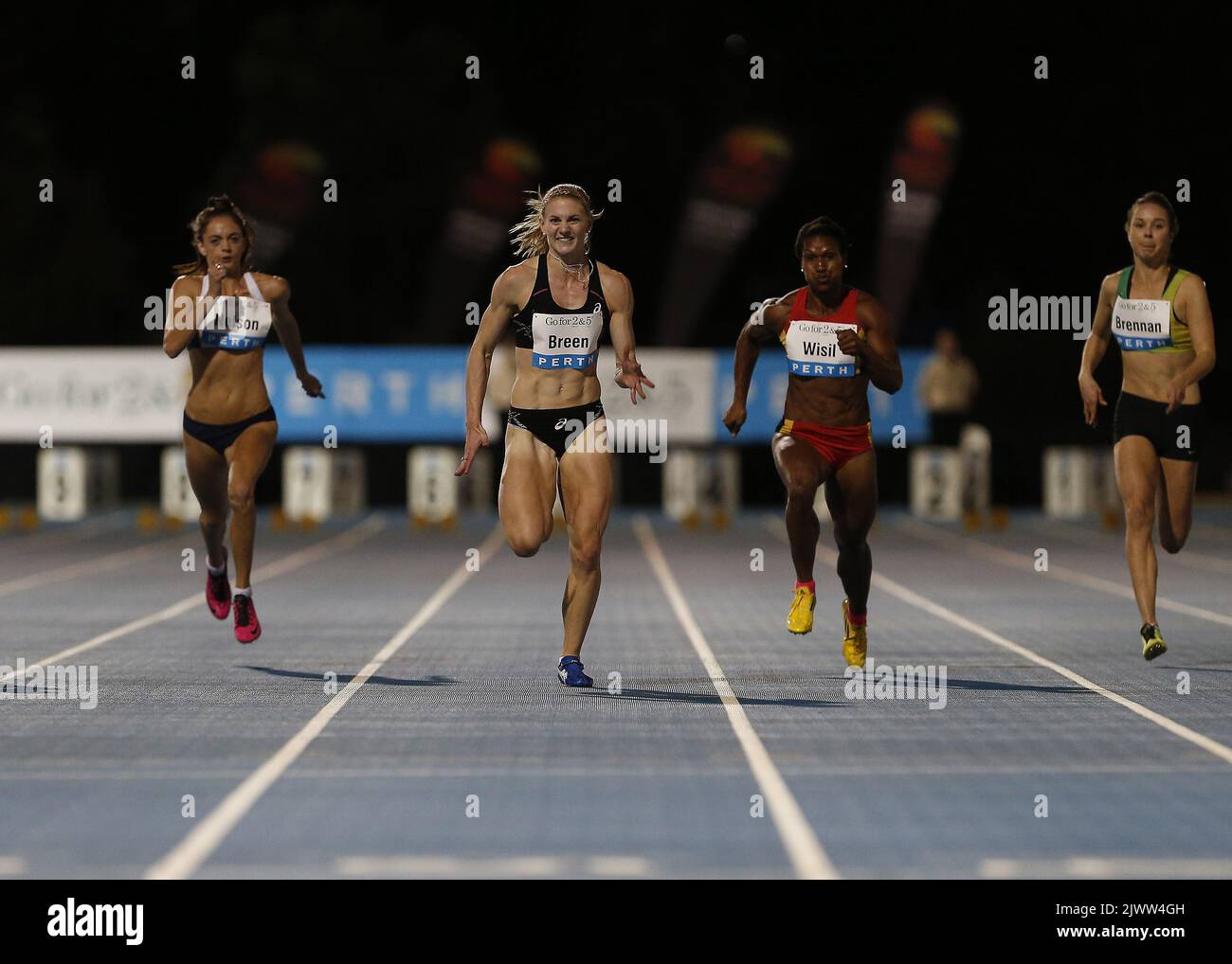 Melissa Breen (ACTAS) competes in the women's 100 metres at the Perth ...