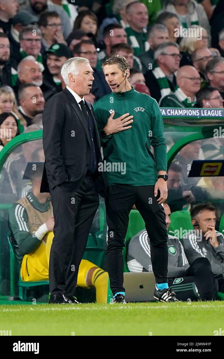 Real Madrid Manager, Carlo Ancelotti, interacts with the fourth ...