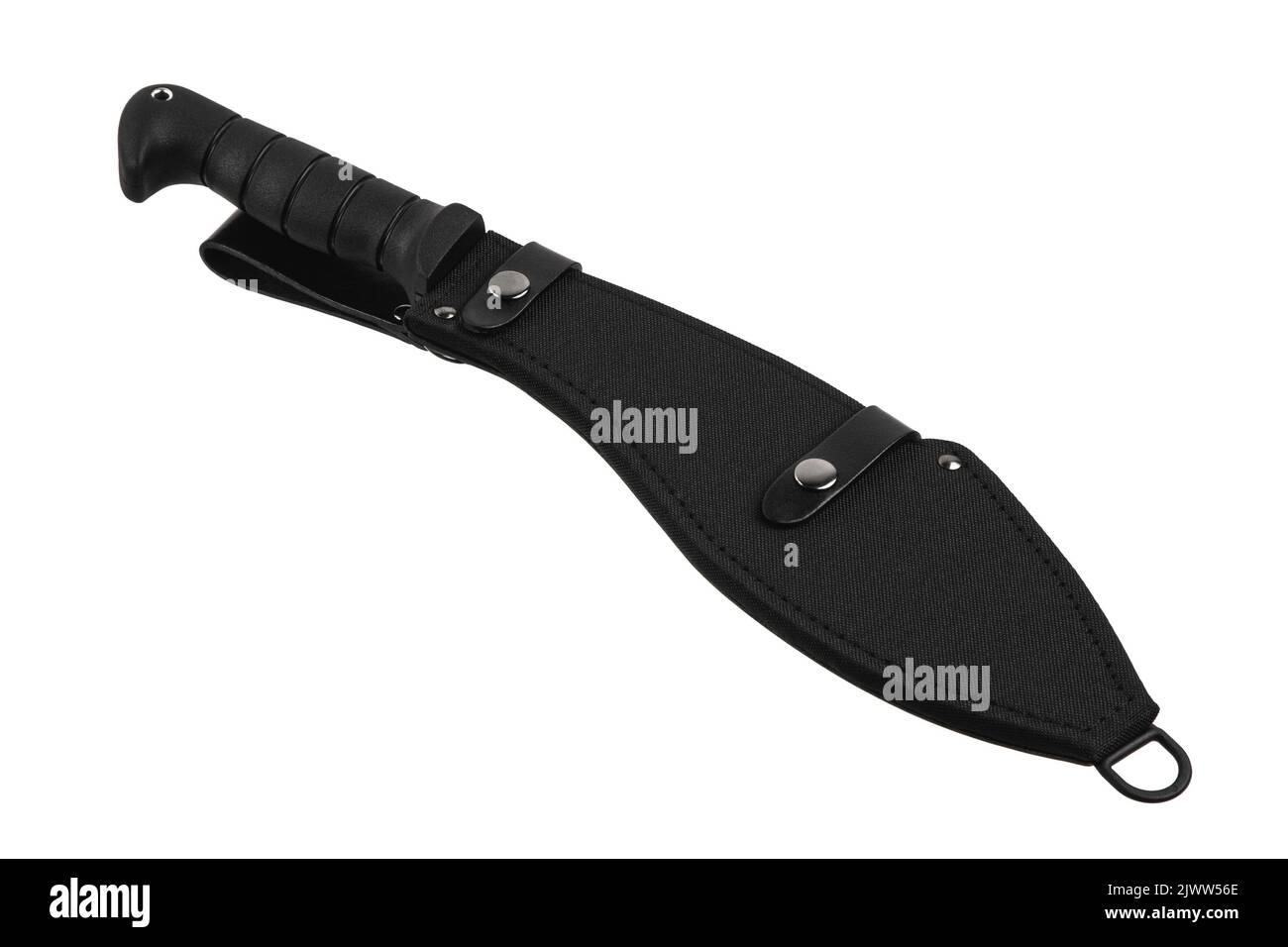 A large machete knife with a black curved blade. Modern edged weapons ...