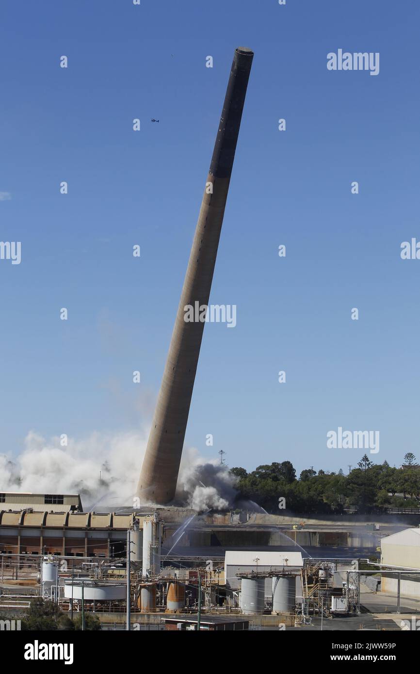 The historic Port Kembla Copper Refinery Stack collapses, Thursday,Feb ...