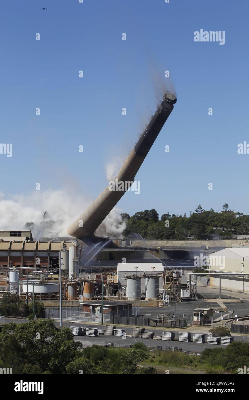The historic Port Kembla Copper Refinery Stack collapses, Thursday,Feb ...
