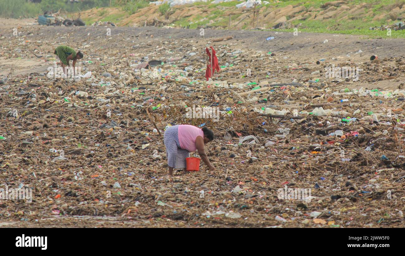 Colombo, Sri Lanka- August 08, 2022 ; Women collecting metal items from ...