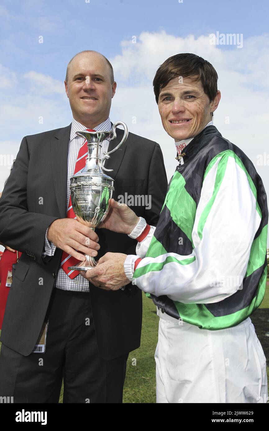 Trainer Danny O'Brien and jockey Craig Williams celebrate a win on ...
