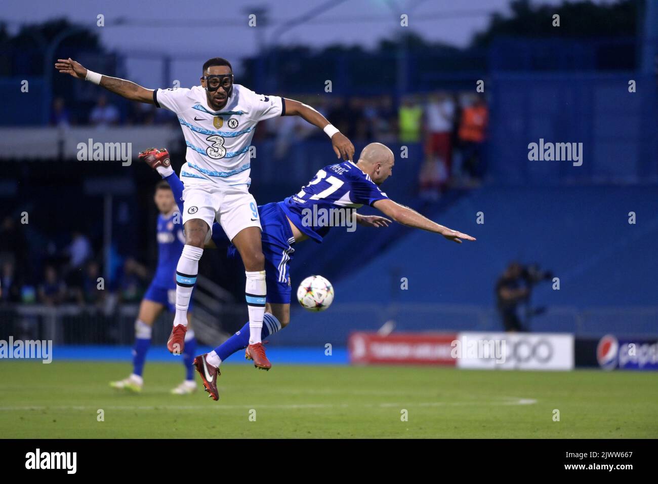 ZAGREB, CROATIA - SEPTEMBER 06: Pierre-Emerick Aubameyang of Chelsea is ...