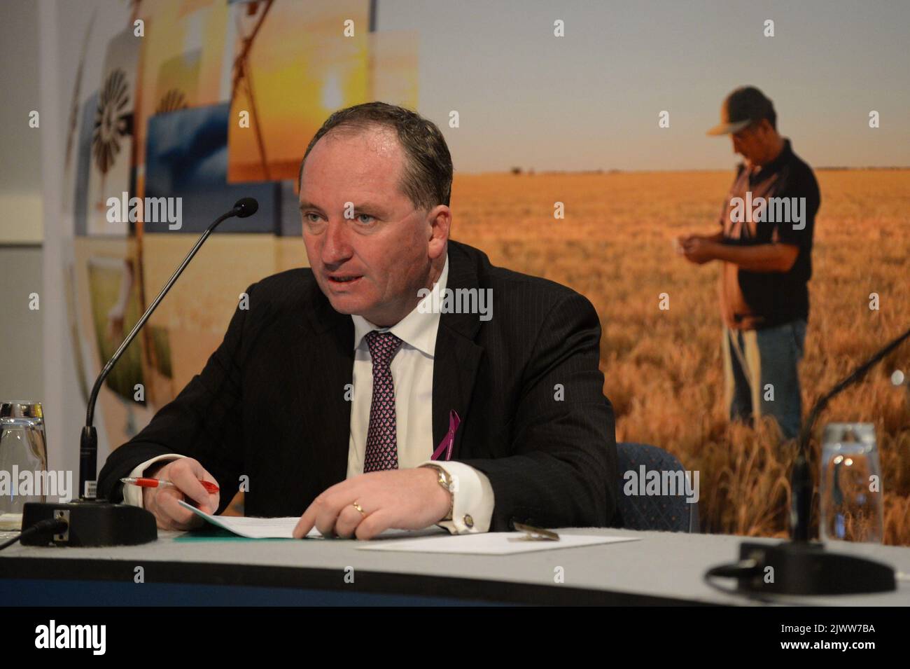 Agriculture minister Barnaby Joyce speaking at the ABARE 2014 Outlook ...