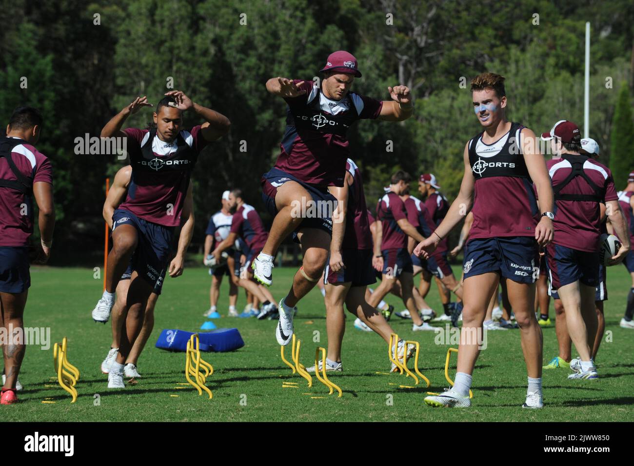 Manly-Warringah Sea Eagles players during a training session at ...