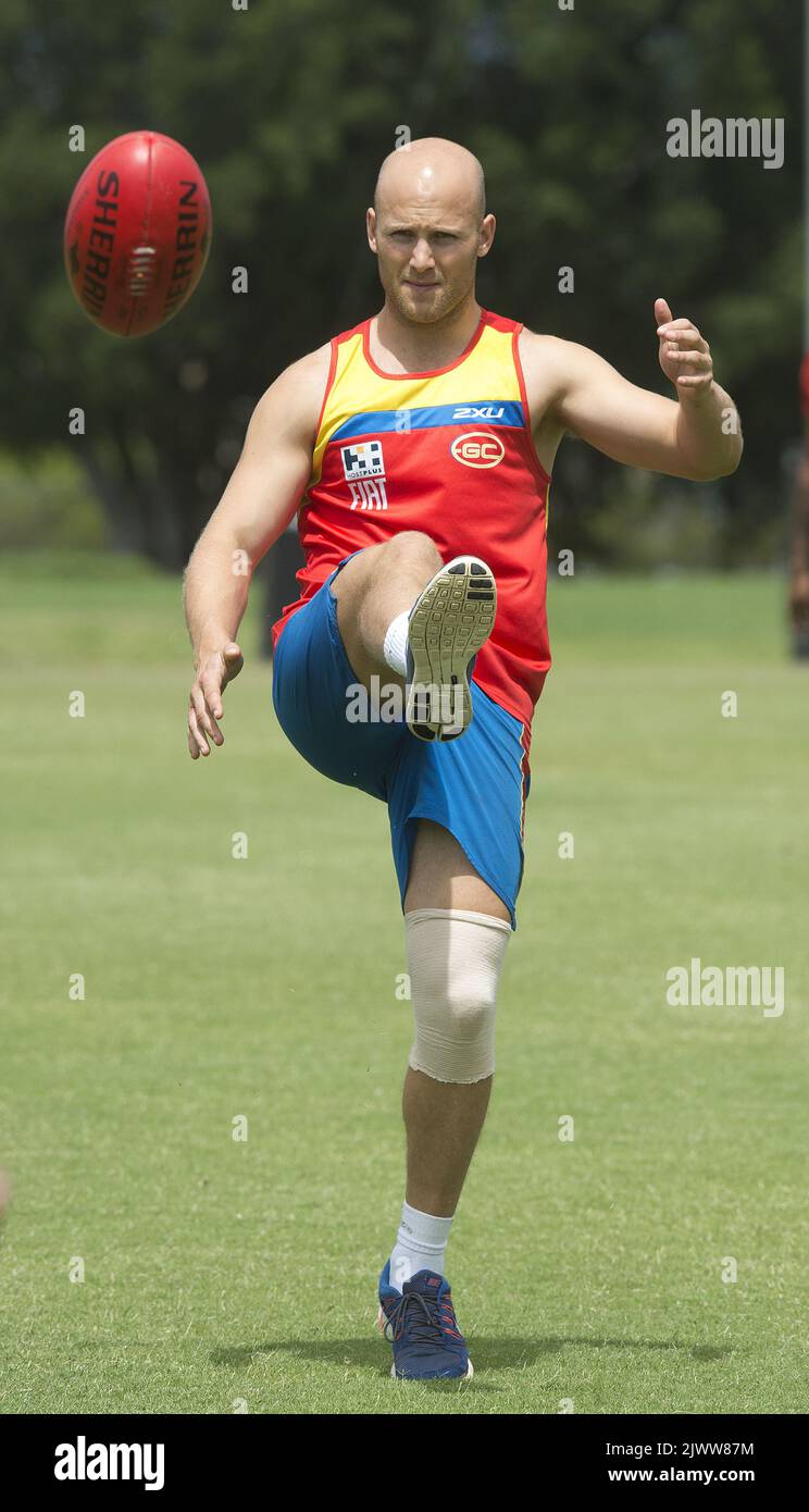Gary Ablett kicks during the Gold Coast Suns training session on the ...