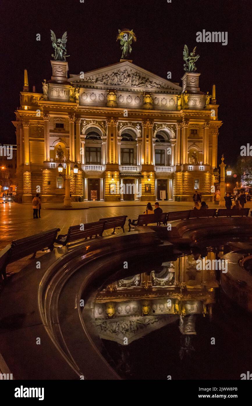 opera house building aat night Lviv, Ukraine Stock Photo - Alamy