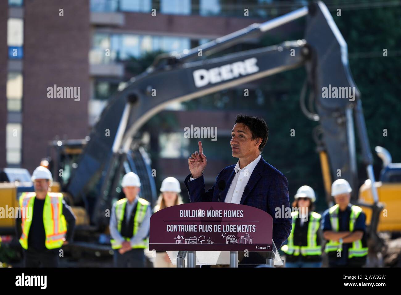 Prime Minister Justin Trudeau speaks during an announcement and ...