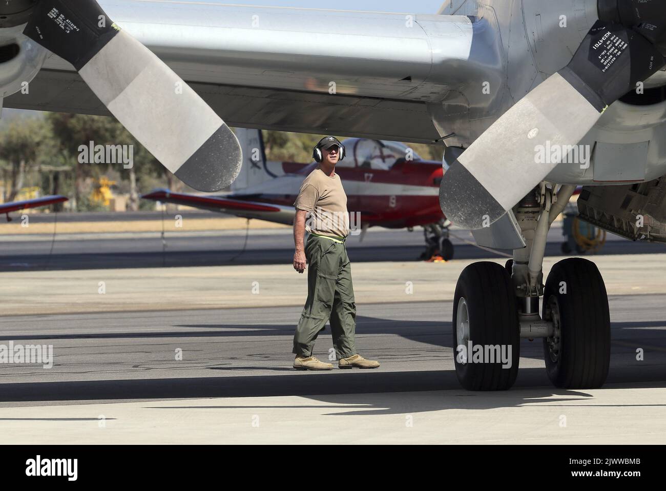 A ground crewman carries out pre flight check on a Royal Australian Air ...