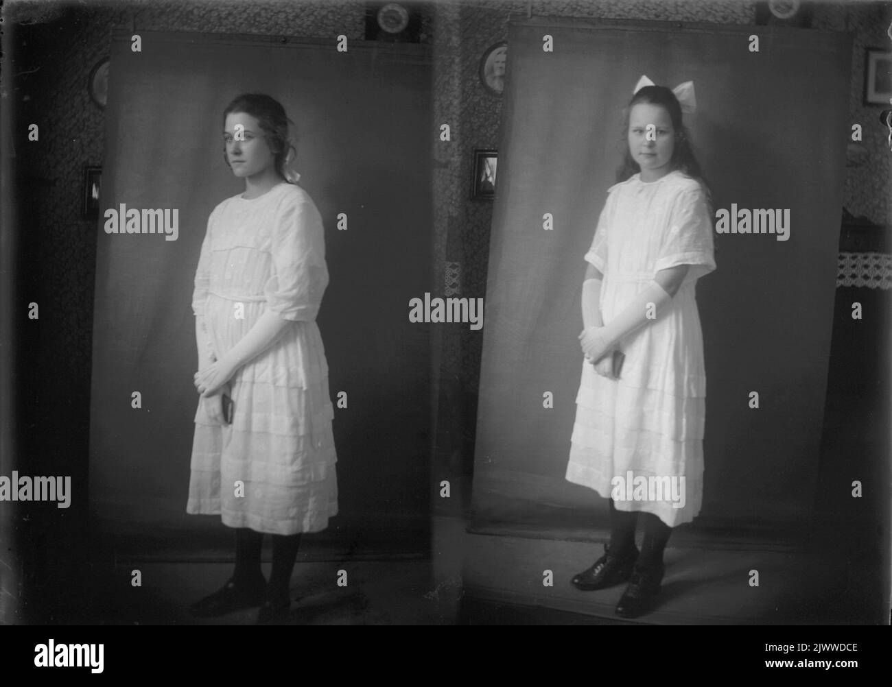Girl, Confirmation? Two pictures. Flicka, konfirmand? Två bilder Stock ...