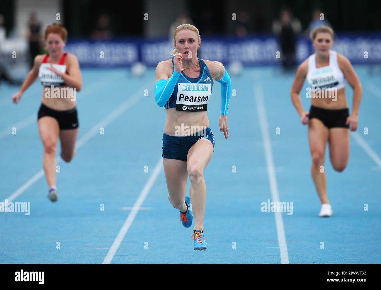 Sally Pearson wins het one of the women 100 metres during the Athletics ...