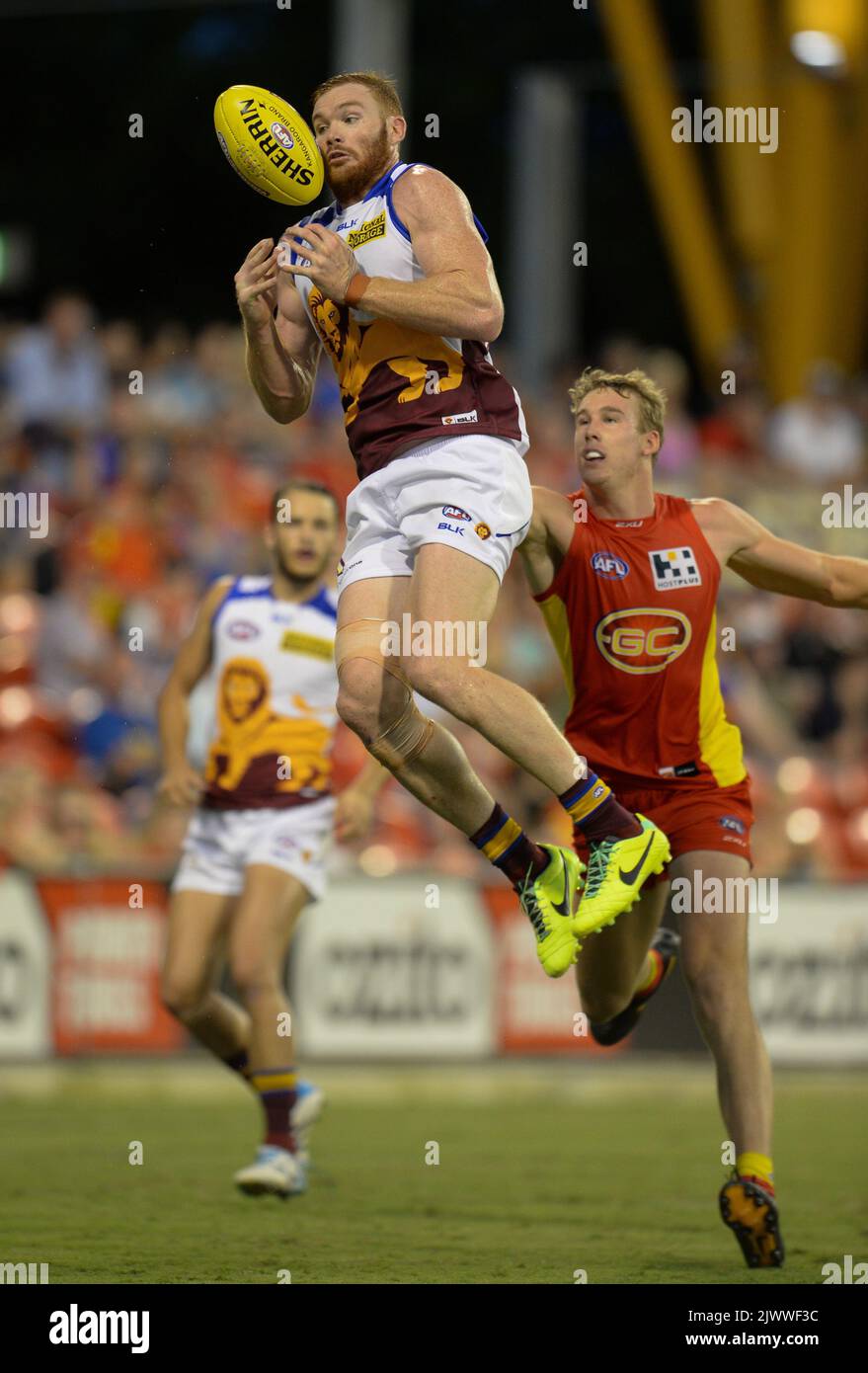 Daniel Merrett of Brisbane takes the ball during the Round 3 AFL match ...