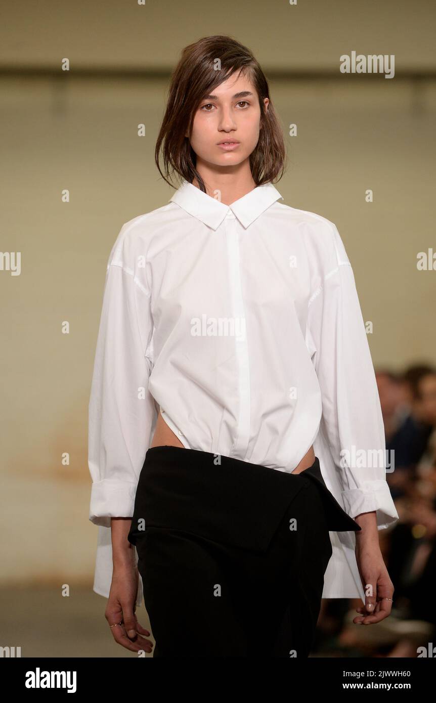 A model walks the runway during the Dion Lee show at Australian Fashion ...