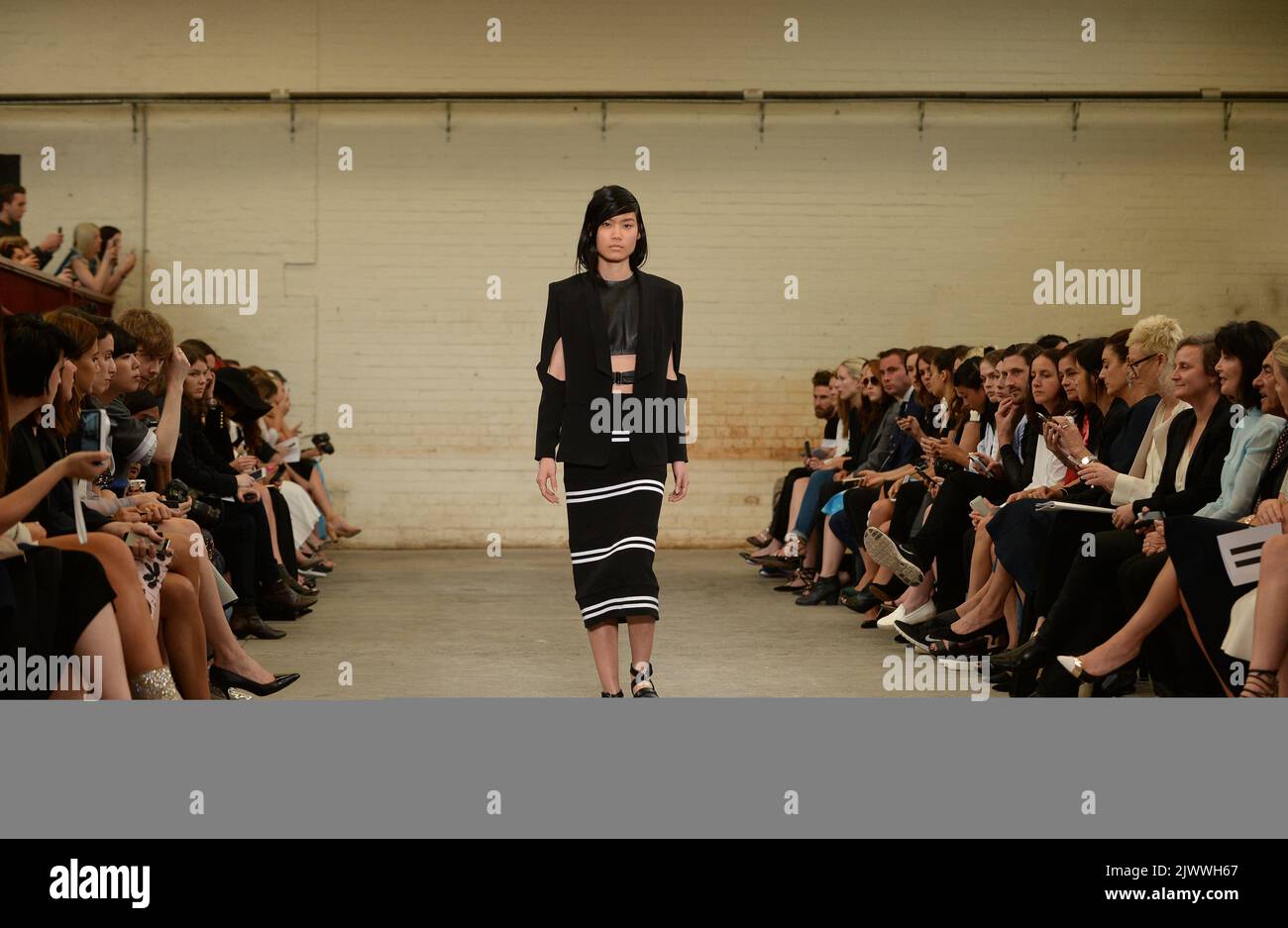 A model walks the runway during the Dion Lee show at Australian Fashion ...