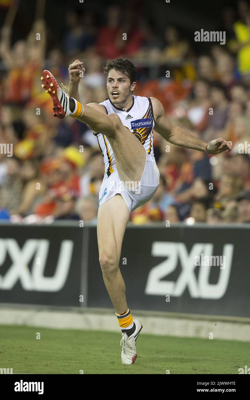 Hawks player Isaac Smith kicks long during the Round 4 AFL match ...