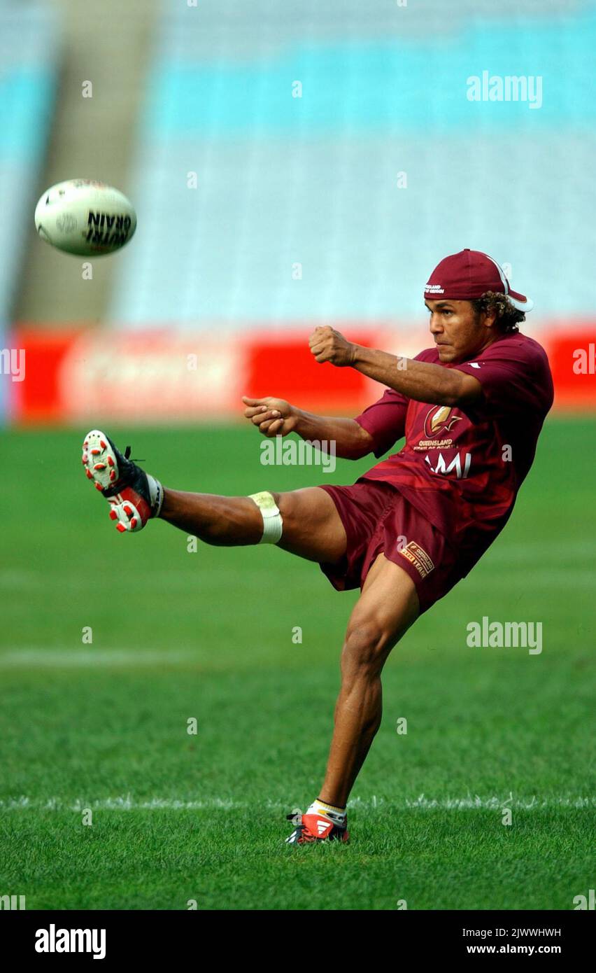 Matthew Bowen kicks the ball as the Queensland State of Origin team ...
