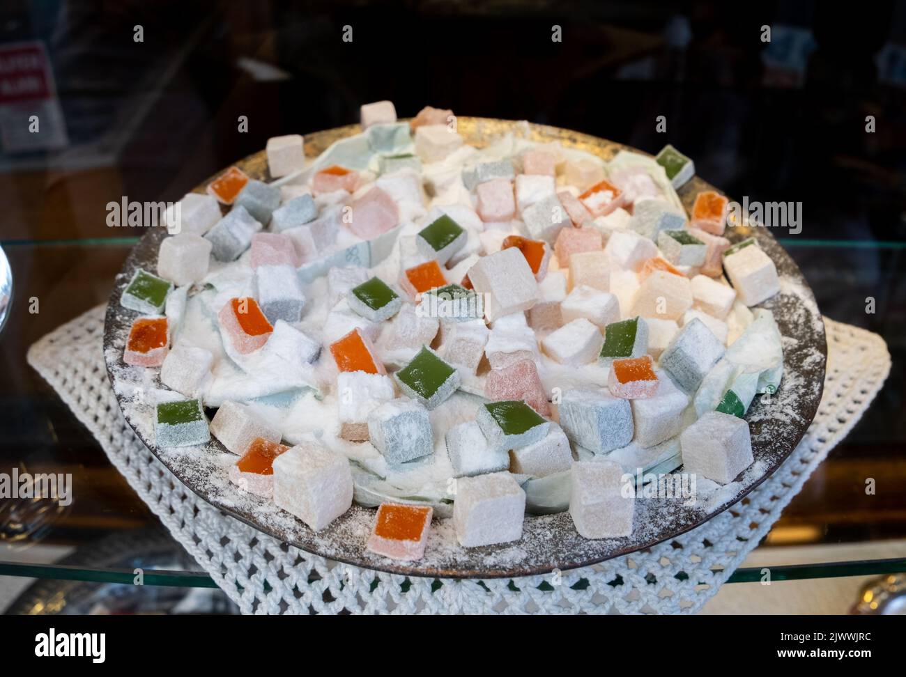 Turkish delight pile. colorful Turkish delight in the showcase Stock ...