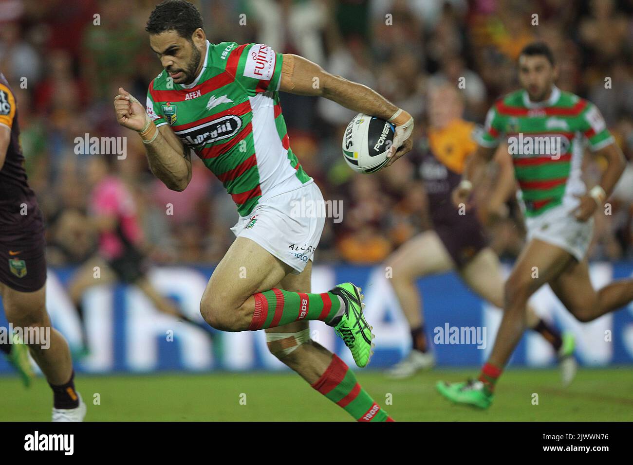 Greg Inglis sets off on his amazing try during the NRL Rugby League ...