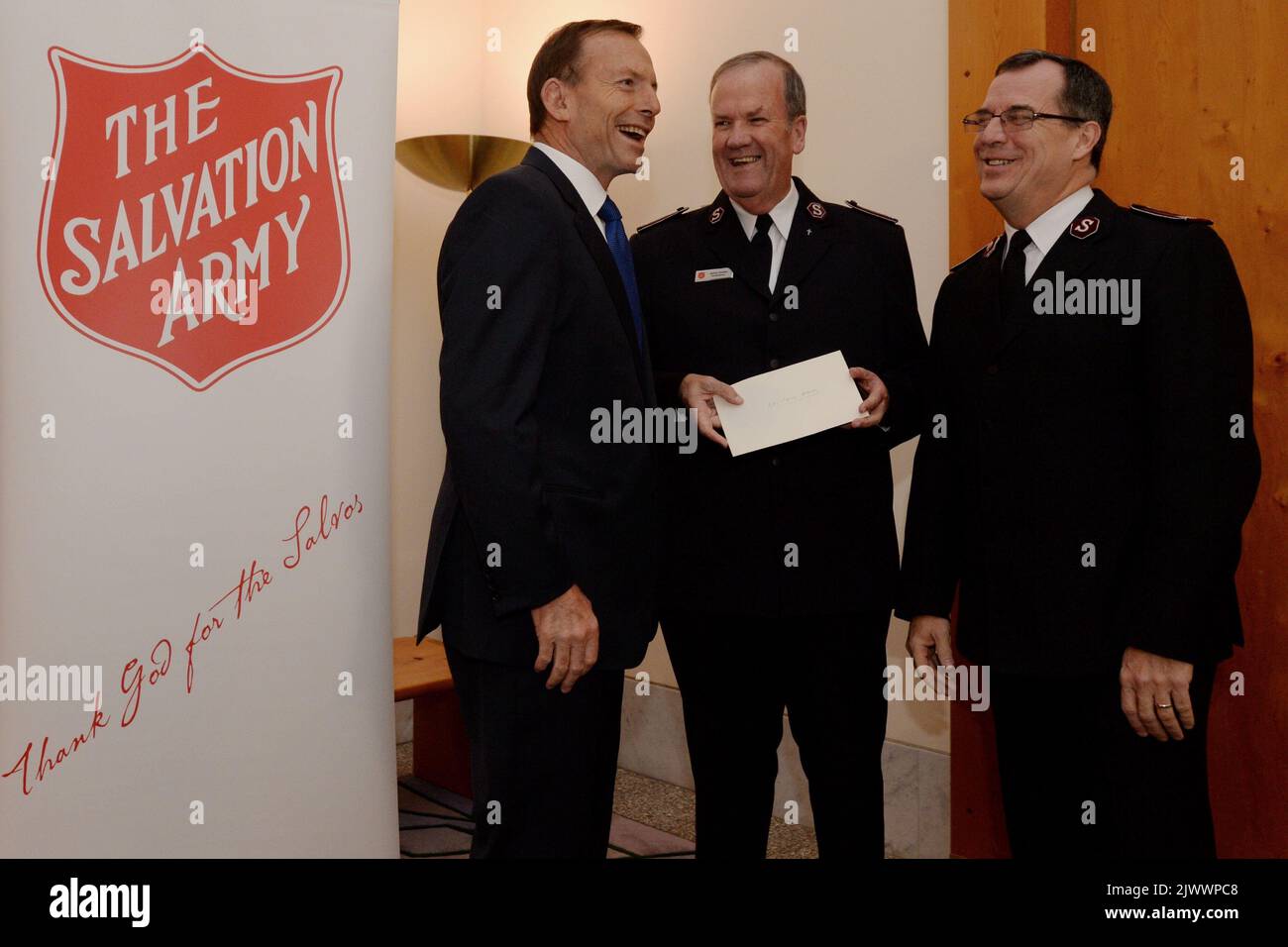 Prime Minister Tony Abbott speaks to Salvation Army Commissioners James ...