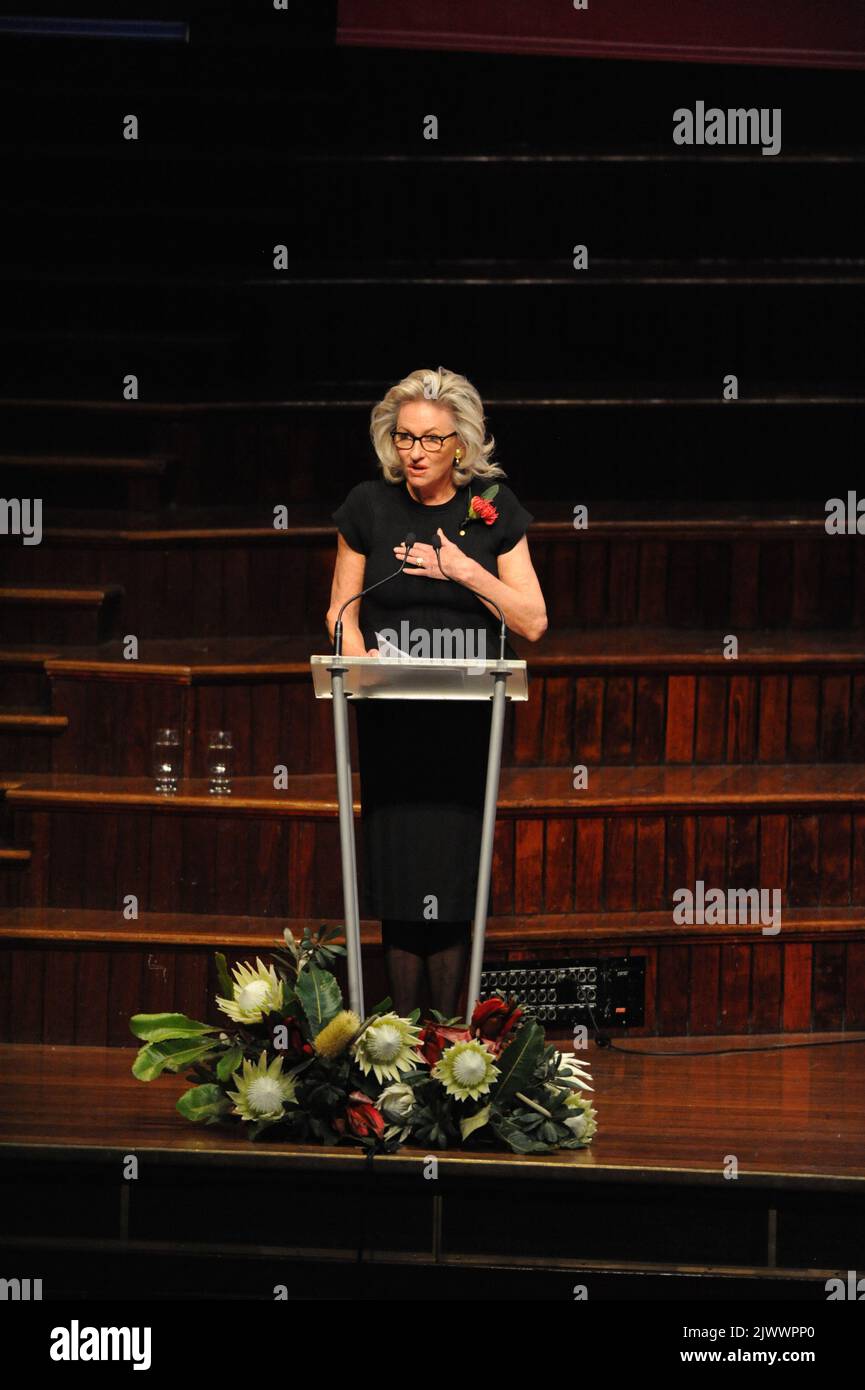 Jill Wran speaking at her husband's former NSW Premier Neville Wran's ...