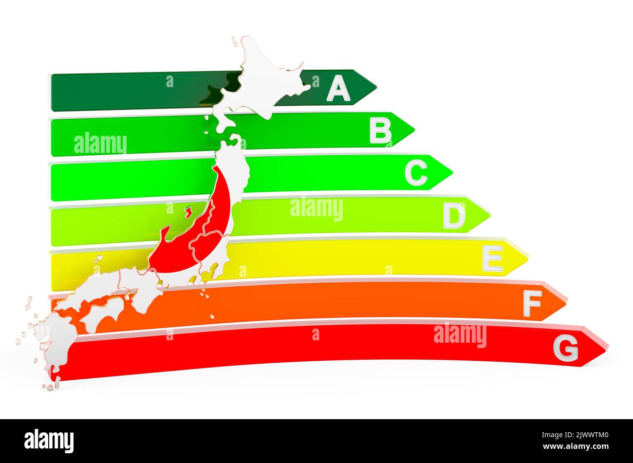 Japanese map with energy efficiency rating, 3D rendering isolated on ...