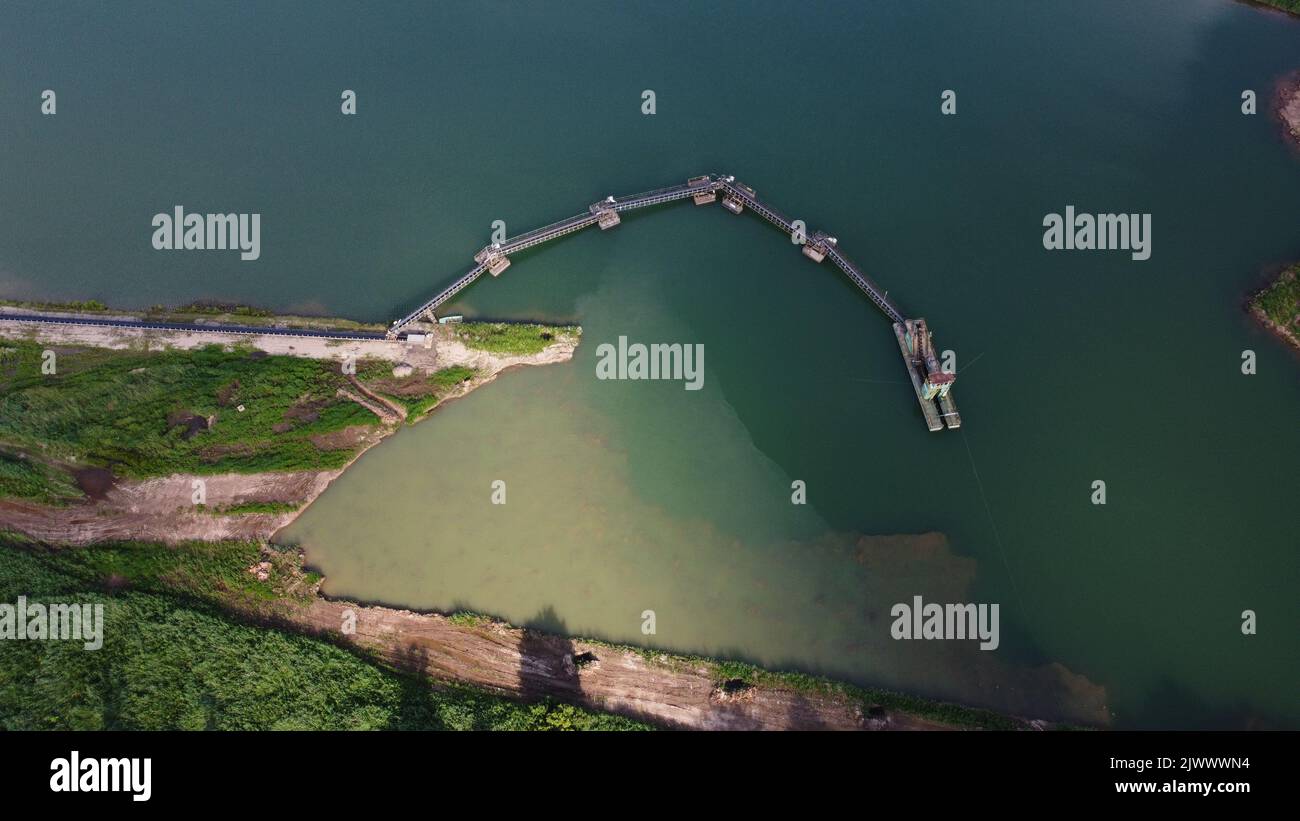 floating bucket excavator in quarry for sand Czech republic Podebrady ...