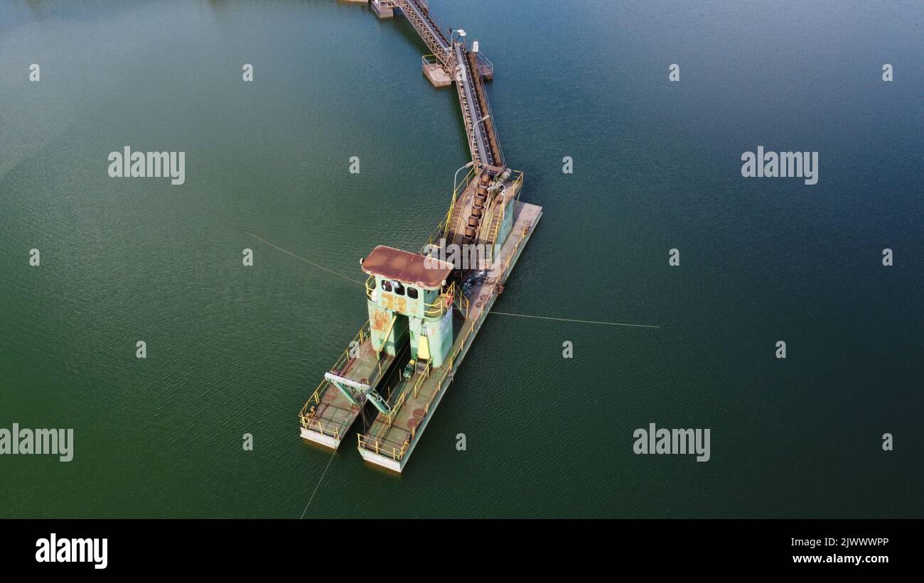 floating bucket excavator in quarry for sand Czech republic Podebrady ...