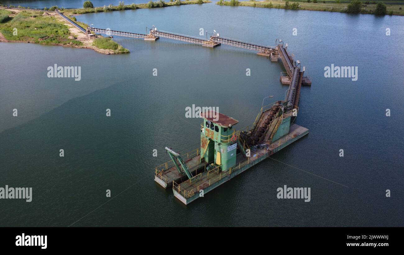 floating bucket excavator in quarry for sand Czech republic Podebrady ...