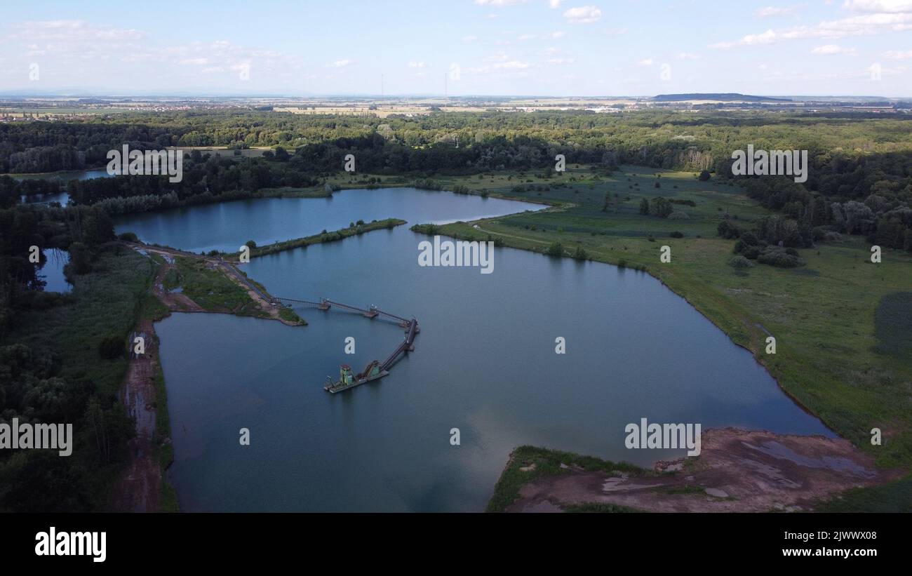 floating bucket excavator in quarry for sand Czech republic Podebrady ...