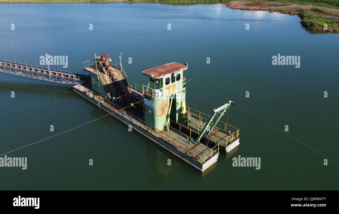 floating bucket excavator in quarry for sand Czech republic Podebrady ...