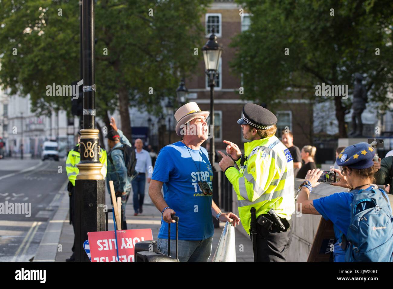 London UK 6th September Steve Bray outside Downing street playing music ...