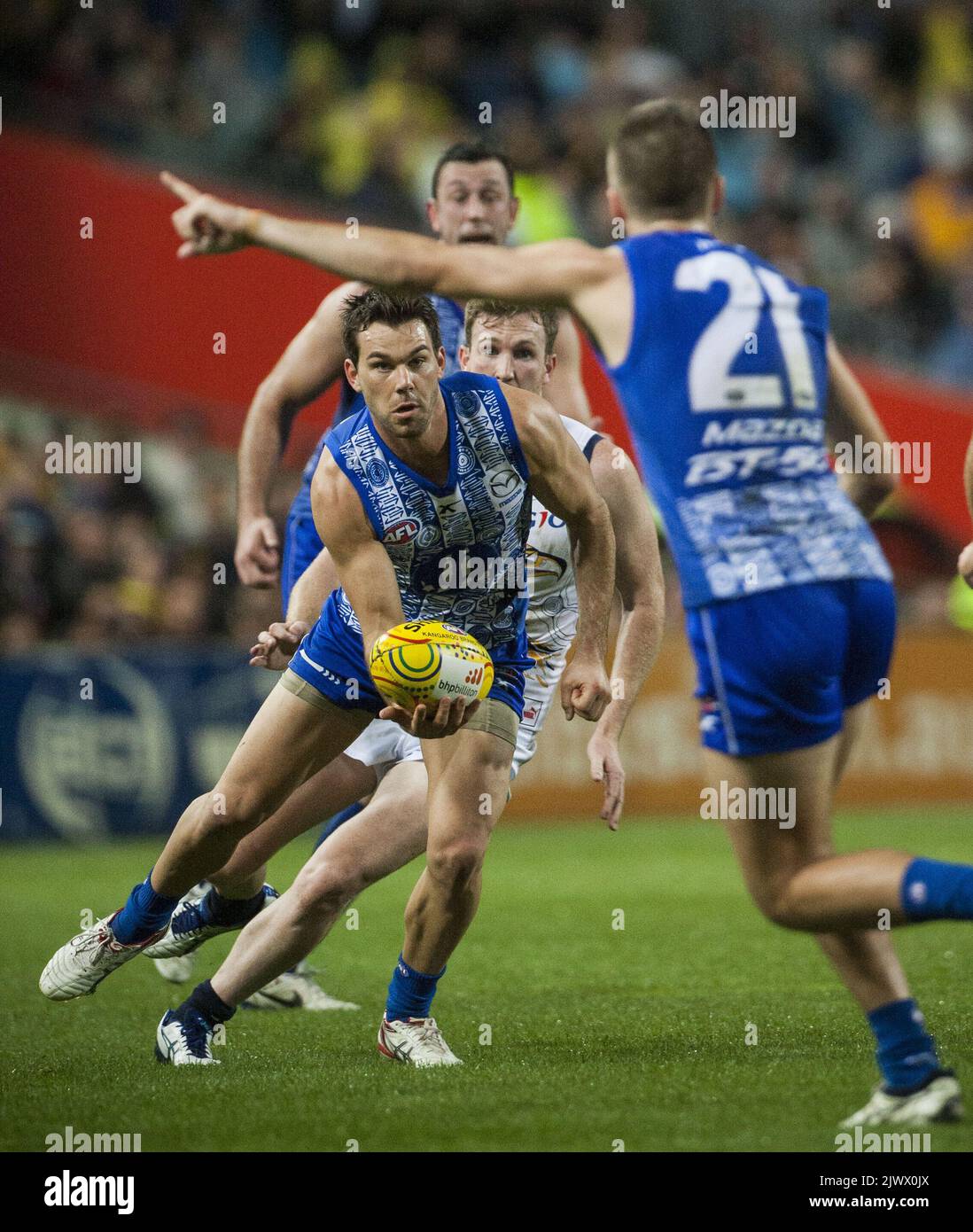Levi Greenwood of North Melbourne during the Round 11 AFL match between ...