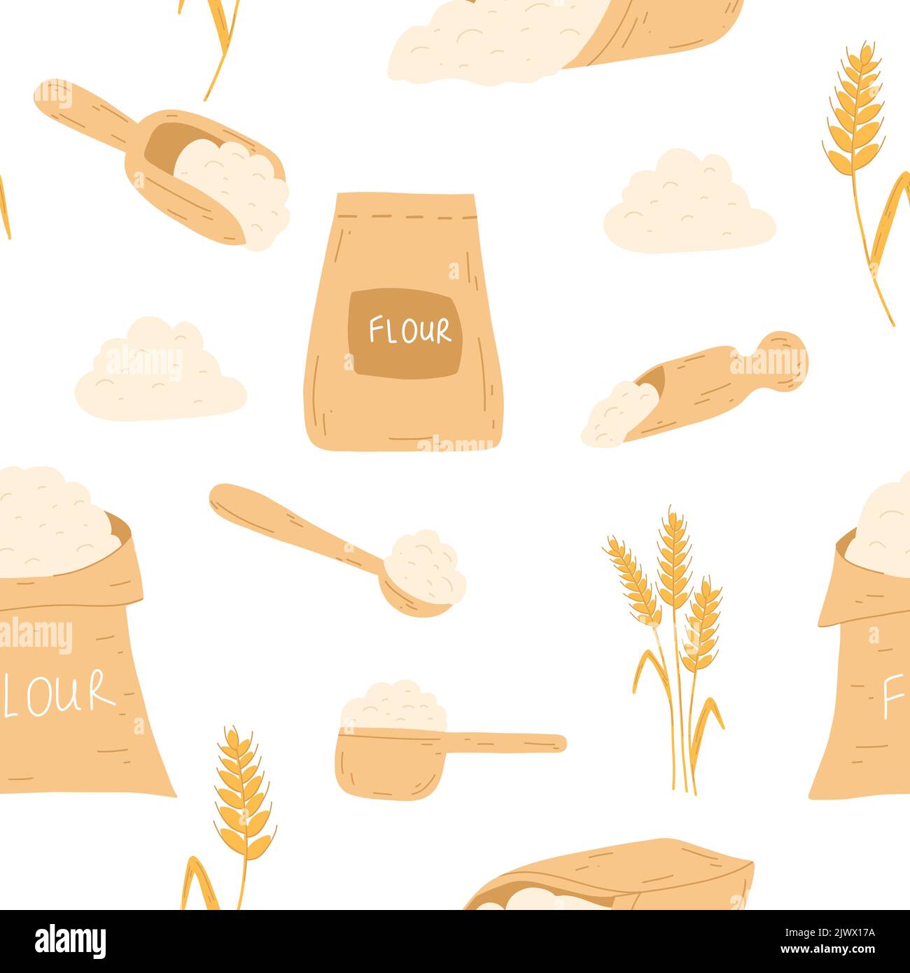 Seamless pattern with baking ingredients in flat style on white ...