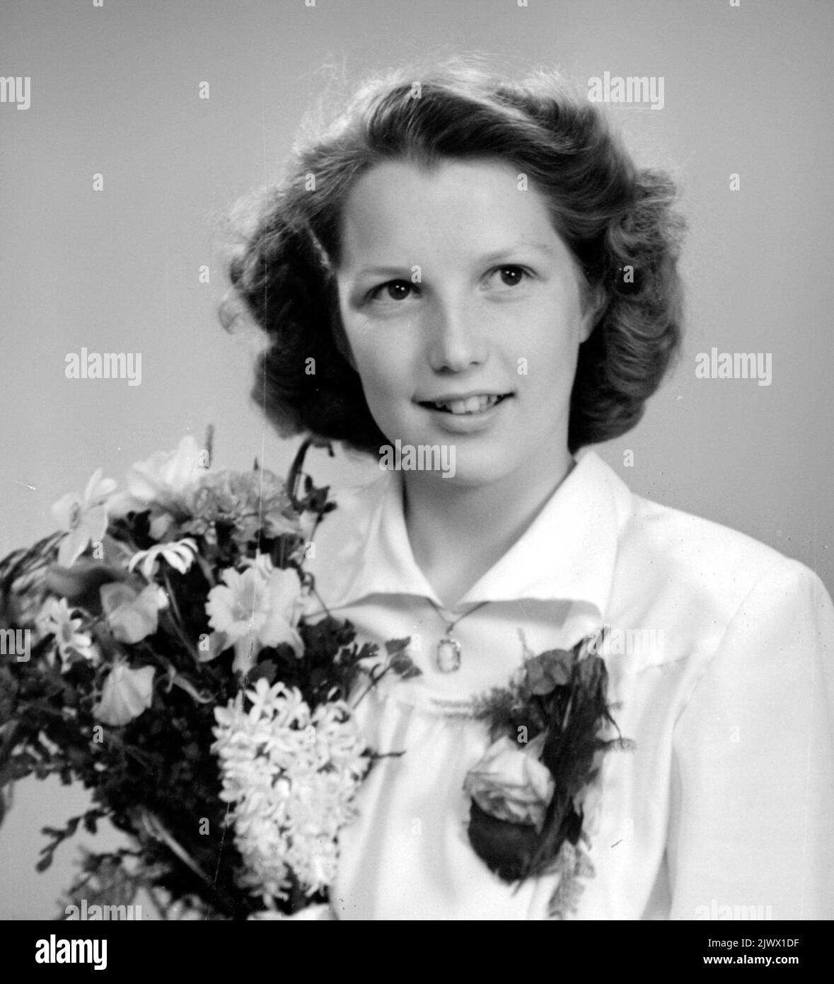 Confirmation Barbro Andersson. Photo in May 1950. Konfirmanden Barbro ...