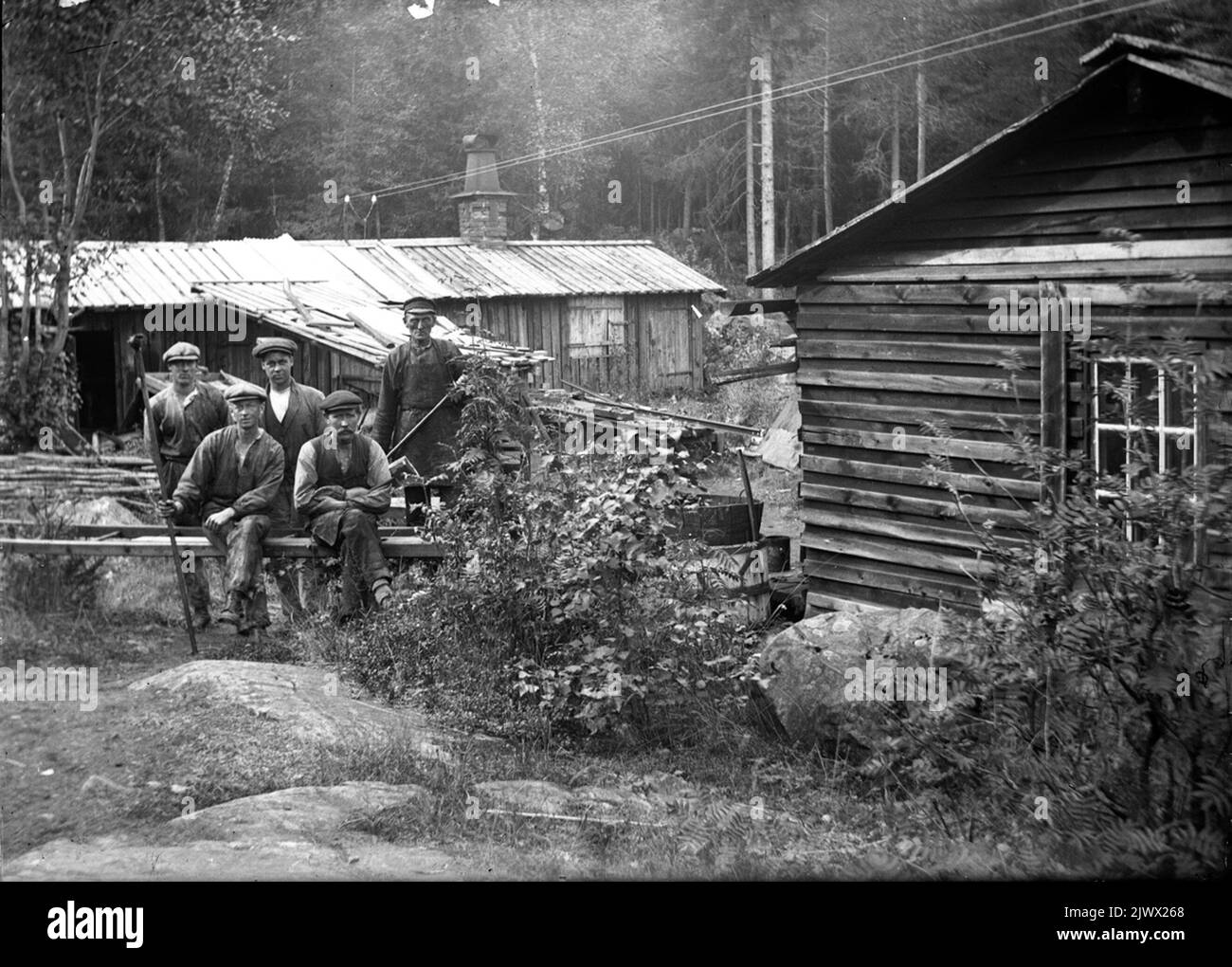 Five forest workers. Fem skogsarbetare Stock Photo - Alamy