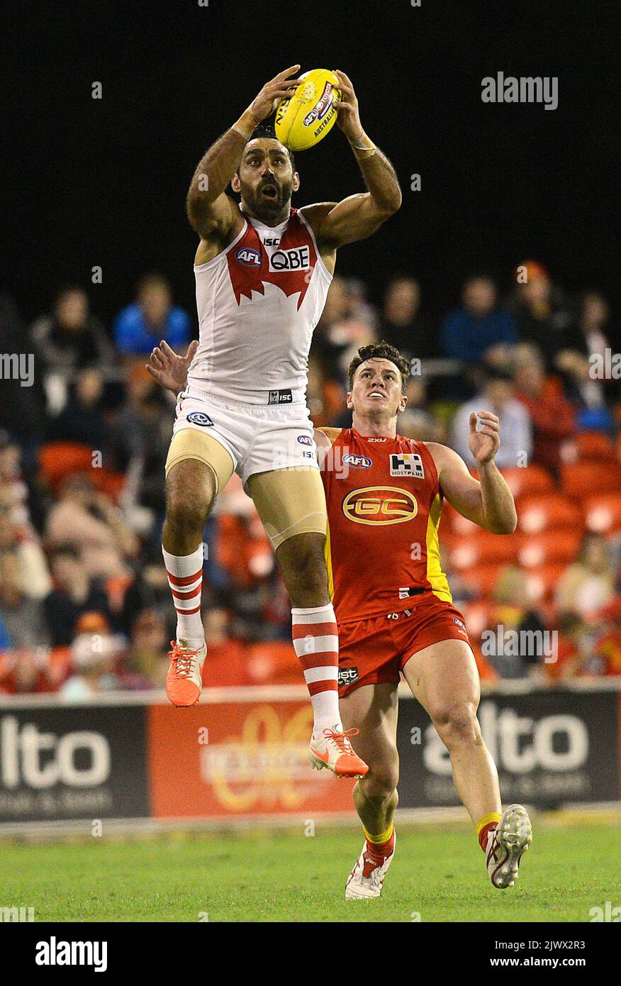 Swans player Adam Goodes takes a mark during the Round 12 AFL match ...