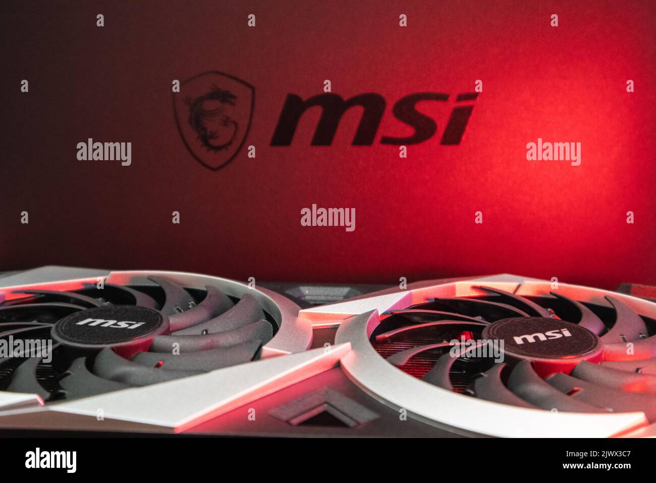 Kyiv, Ukraine - August 19, 2022: MSI MECH 2X graphics video card with ...