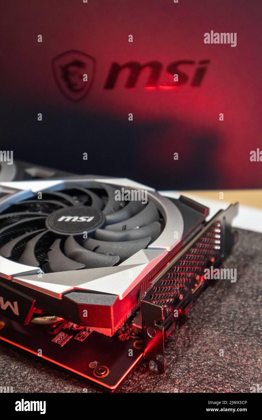 Kyiv, Ukraine - August 19, 2022: MSI graphics card with AMD Radeon ...