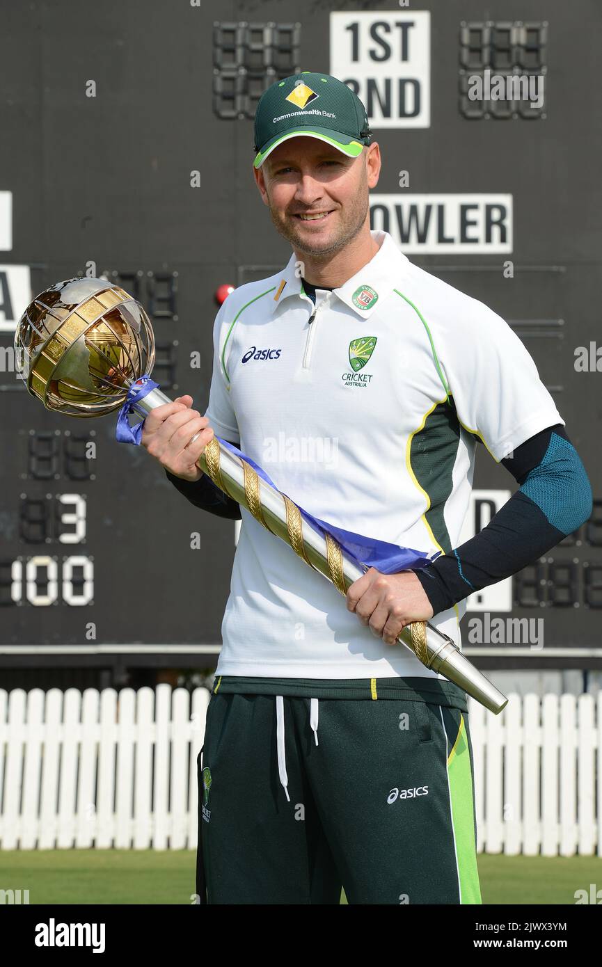 Australian cricket captain Michael Clarke poses for a photograph with ...