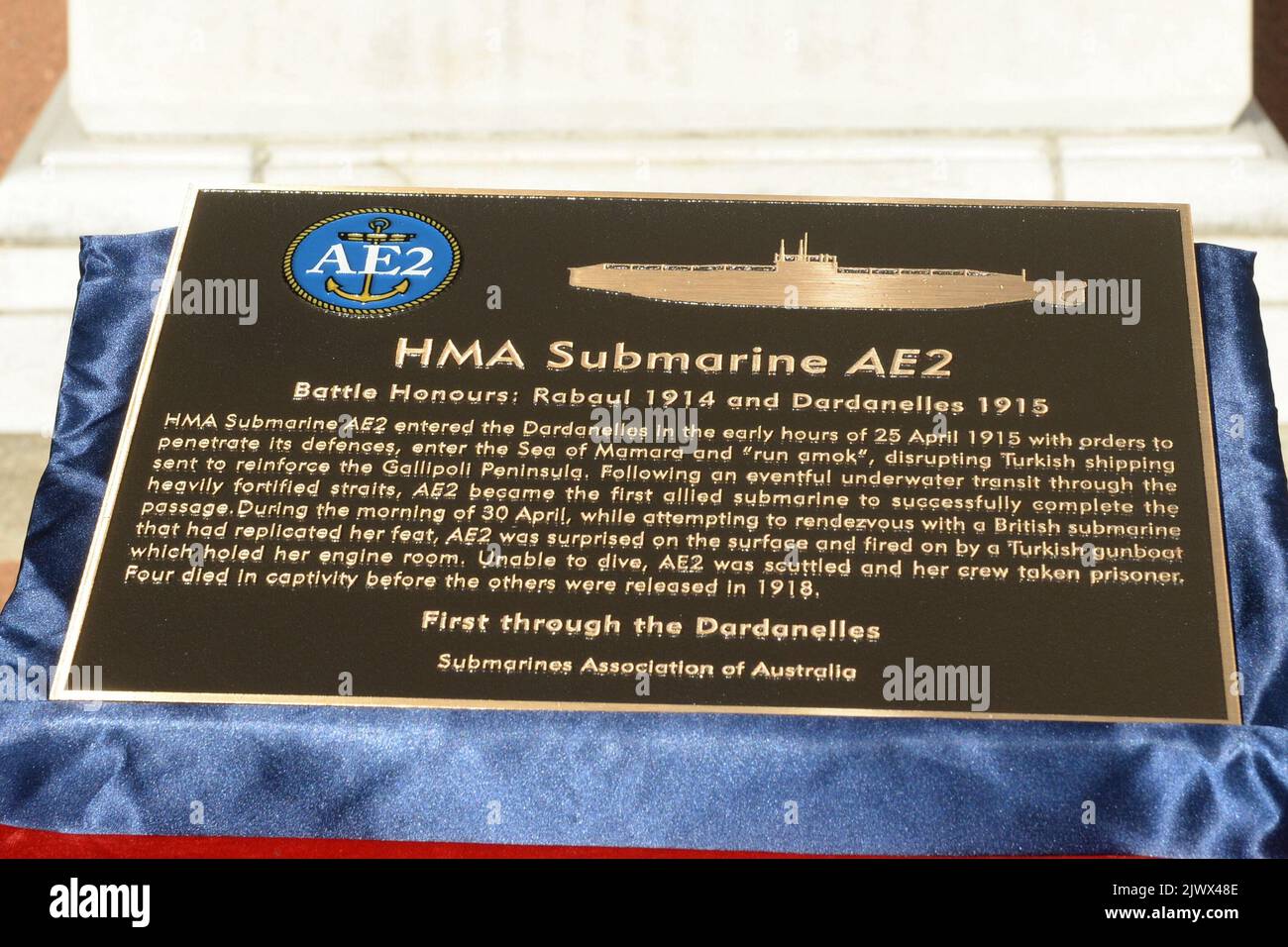 The dedication plaque for Australian submarine AE2 unveiled at the ...