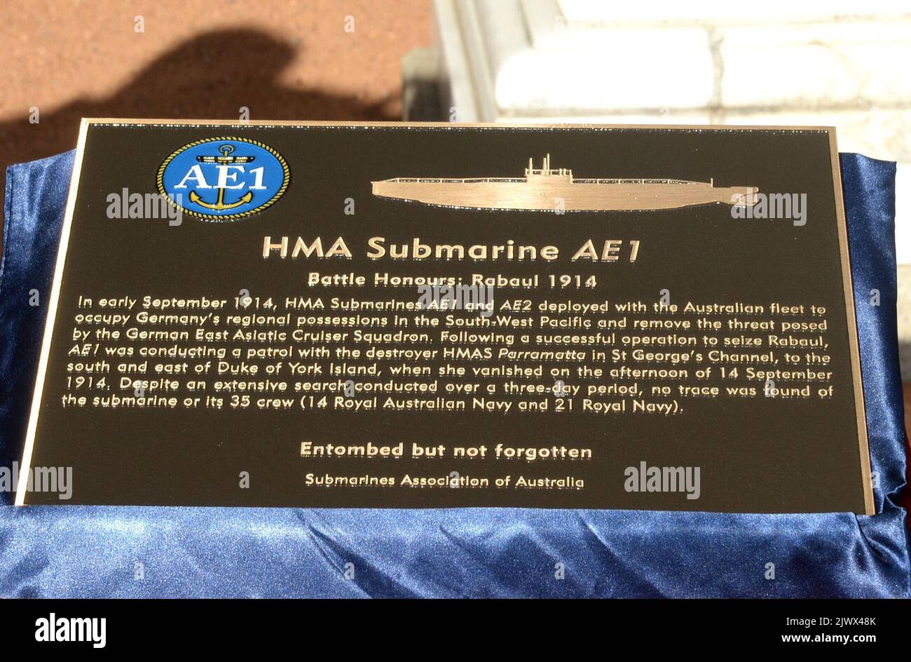 The dedication plaque for Australian submarine AE1 unveiled at the ...