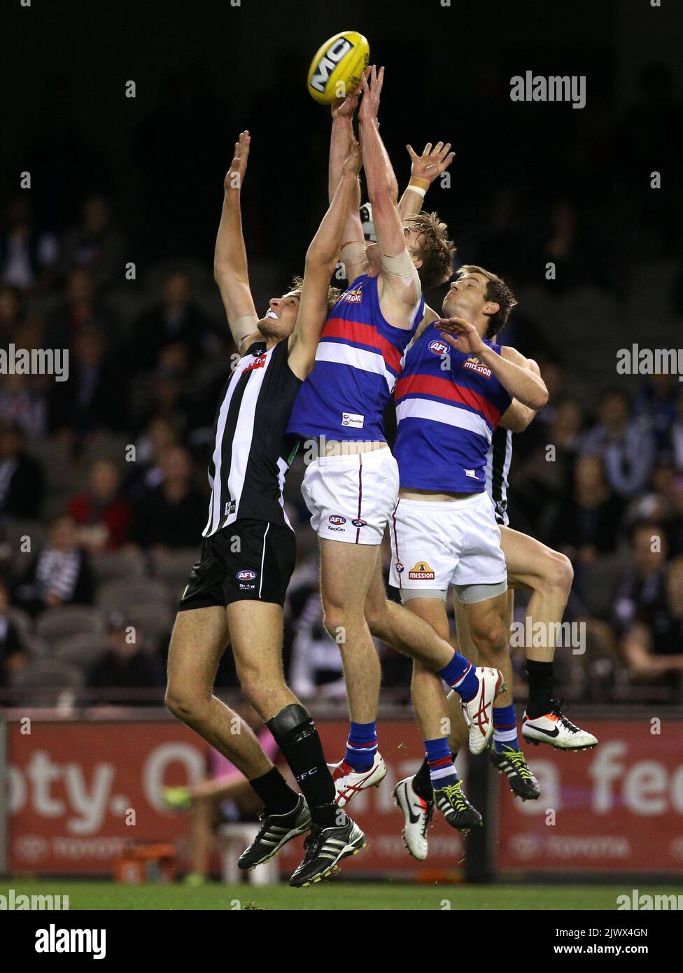 Jordan Roughead of the Bulldogs flies for a mark during the Round 13 ...
