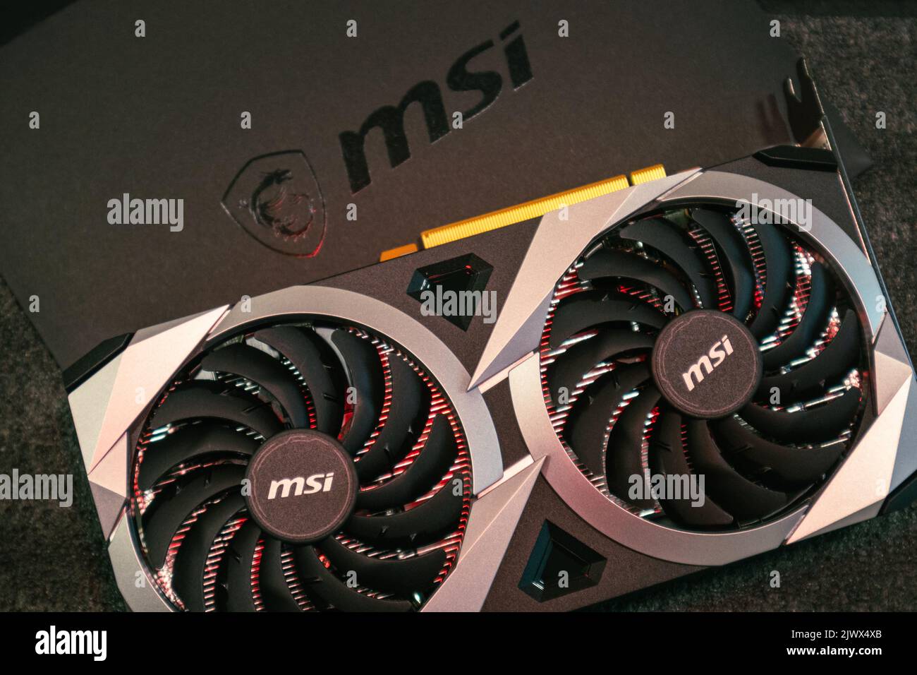 Kyiv, Ukraine - August 19, 2022: MSI MECH 2X graphics video card with ...