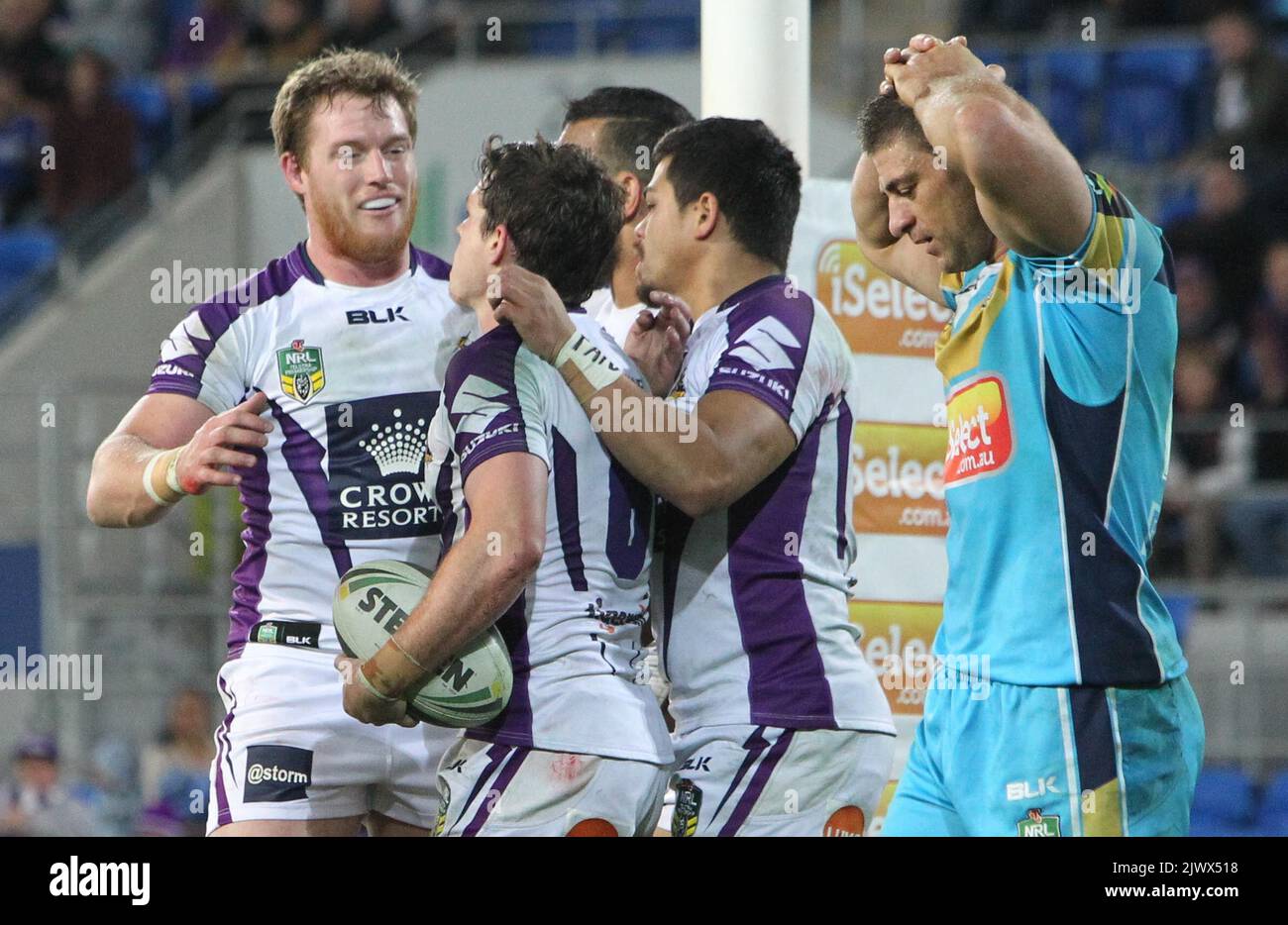 Ben Hampton celebrates his try during the NRL Rugby League, Round 14 ...