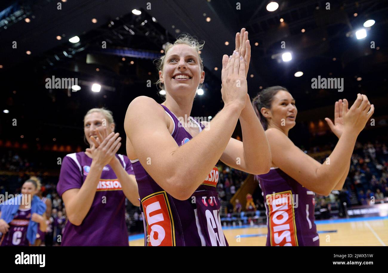 Queensland Firebirds captain Laura Geitz and her teammates celebrate ...