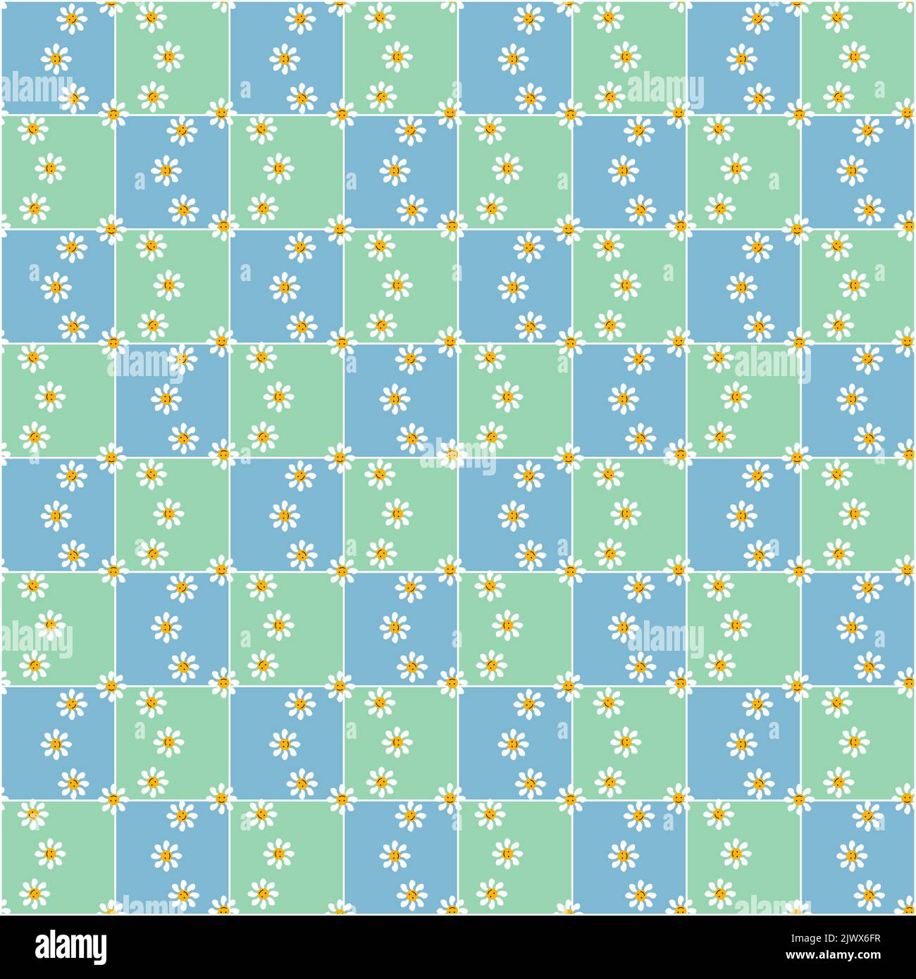 Pattern with wreaths of small daisies. Summer retro style 1970s. Groovy ...