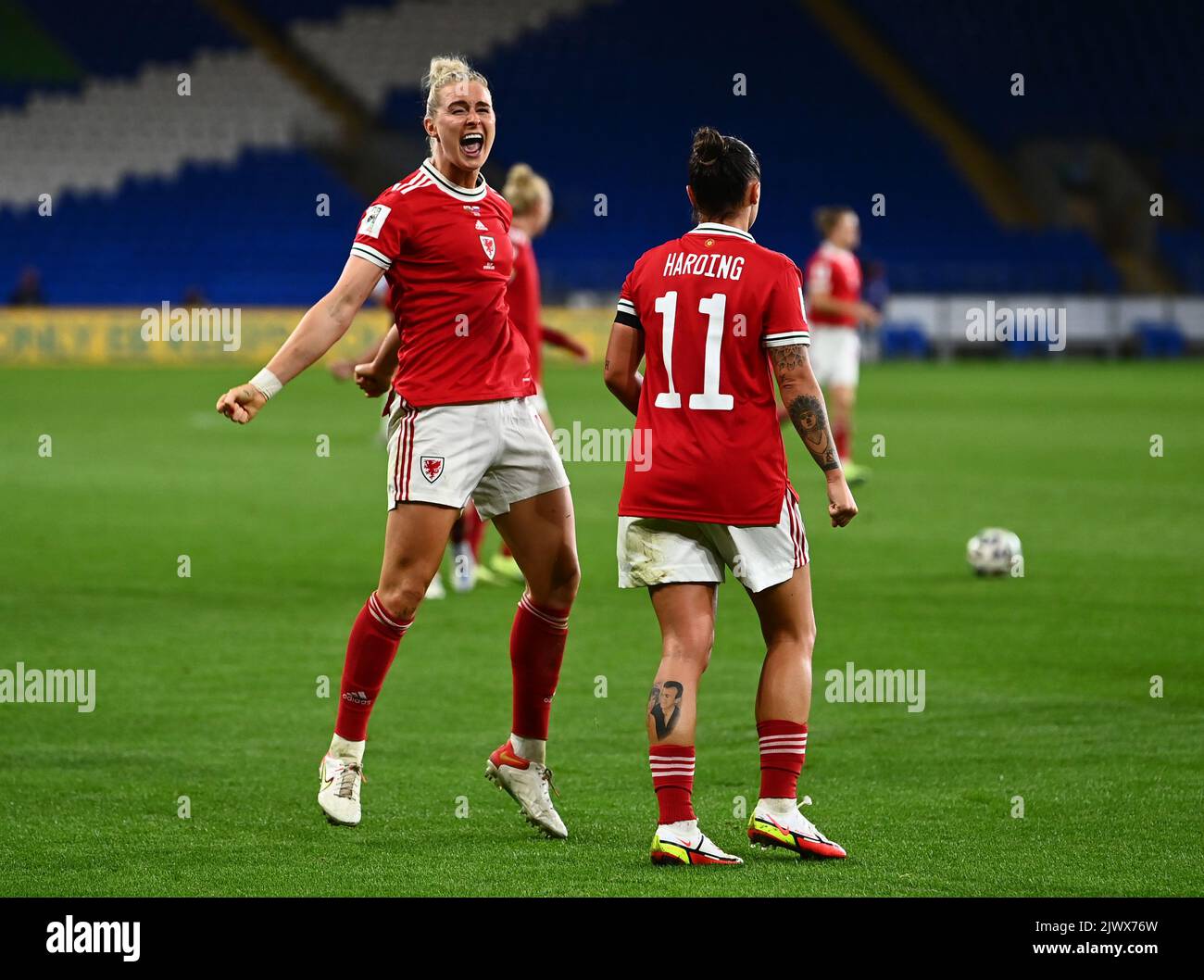 Wales' Rhiannon Roberts and Natasha Harding celebrate following the ...