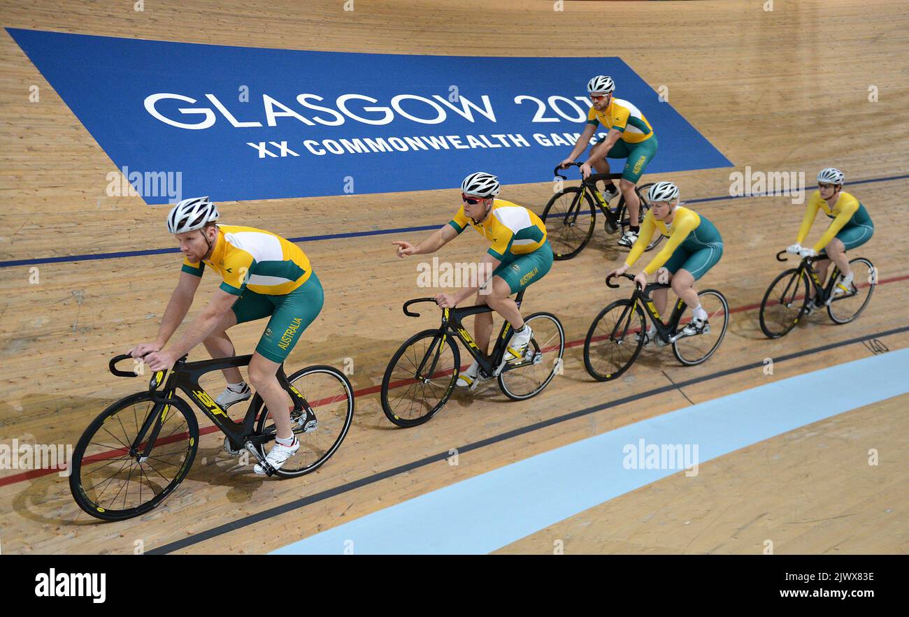 Australian track cyclists ride during a training session at the XX ...